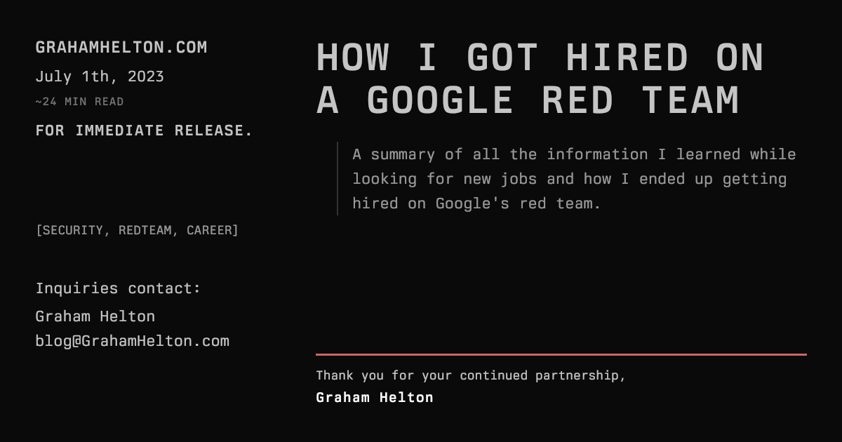 How I Got Hired On A Google Red Team